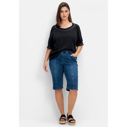 Jeansbermudas sheego, Damen, Gr. 40, Normalgr&ouml;&szlig;en, blau (blau denim), 98% Baumwolle, 2% Elasthan, unifarben, kurz, Jeans