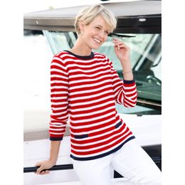 Rundhalspullover Classic Basics "Pullover", Damen, Gr. 42, rot, wei&szlig;, geringelt, 100% Polyacryl, gemustert, gestreift, Pullover Rundhalspullover