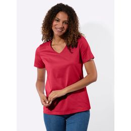 Kurzarmshirt Casual Looks "2er-Pack Shirts", Damen, Gr. 46, rot, ecru, 100% Baumwolle, unifarben, V-Ausschnitt, Shirts