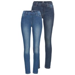 Jeansjeggings Arizona, Damen, Gr. 52, N-Gr, blau (dkblus, bluus), Jeans, Obermaterial: 80% Baumwolle, 19% Polyester, 1% Elasthan, clean, Basic, eng lang, Jeans, enge Passform, Röhrenjeans, Used-Look-Waschung, hohe Leibhöhe