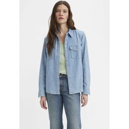 Levi's Jeansbluse LEVI'S "ESSENTIAL WESTERN", Damen, Gr. M (38), blau (old 517 blau), Denim/Jeans, Obermaterial: 100% Baumwolle, Basic, figurbetont hüftbedeckend, eckige 1-Knopf-Manschette mit Schlitz, Blusen Jeansbluse, mit Brusttaschen mit Druckknöpfen