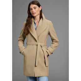 Wollmantel Laura Scott, Damen, Gr. 42, beige (beige m&eacute;lange), Web, Obermaterial: 100% Polyester. Futter: 100% Polyester, meliert, unifarben, figurumspielend h&uuml;ftbedeckend, ohne Ausschnitt, mit Riegel,verstellbar mit Kn&ouml;pfen, M&auml;ntel, mit Reverskragen und G&uuml;rtel