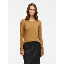 Rundhalspullover Vila "VIRIL O-NECK L/S KNIT TOP - NOOS", Damen, Gr. M, bistre detail:schwarz melange, Feinstrick, Obermaterial: 50% Viskose, 27% Nylon, 23% Polyester, meliert, regular fit normal, Rundhals, Rippb&uuml;ndchen, Pullover Rundhalspullover