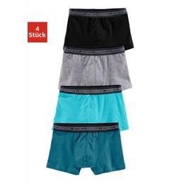 Boxer AUTHENTIC LE JOGGER "Boxershorts f&uuml;r Jungen", Jungen, Gr. 110/116, 4 Stk., bunt (petrol, t&uuml;rkis, grau, meliert, schwarz), Jersey, Obermaterial: 95% Baumwolle, 5% Elasthan, unifarben, k&ouml;rpernah, Unterhosen, in klassischer Passform mit Webbund, Topseller