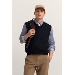 Pullunder Bugatti "Regular Fit", Herren, Gr. M, blau (390, marine), 95% Baumwolle, 5% Kaschmir, unifarben, regular fit, V-Ausschnitt, Rippb&uuml;ndchen, Pullover Pullunder, mit V-Ausschnitt aus Baumwolle-Kaschmir