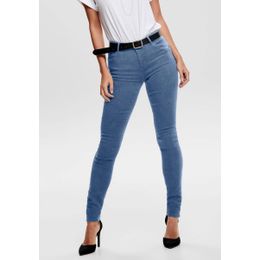 Skinny-fit-Jeans Only "ONLRAIN LIFE REG SKINNY DNM", Damen, Gr. L (40), Länge 32, blau (medium blau denim), Denim/Jeans, Obermaterial: 53% Viskose (LENZING™ ECOVERO™), 29% Baumwolle, 17% Polyester, 1% Elasthan, unifarben, skinny fit knöchellang, Jeans, mit Gürtelschlaufen