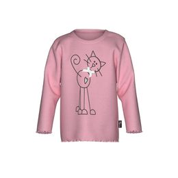 Longsleeve TRIGEMA "TRIGEMA Langarmshirt mit süßem Katzen-Printmotiv", Mädchen, Gr. 104, lilie, 95% Baumwolle, 5% Elasthan, Basic, Shirts