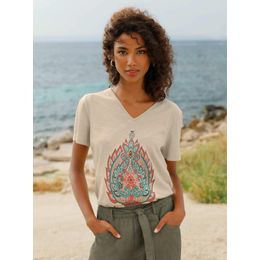 Heine Damen T-Shirt "T-Shirt"sand, Gr. 46, bedruckt, gemustert, mehrfarbig, 100% Baumwolle, Shirts