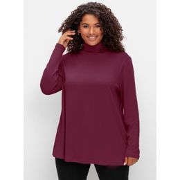 Langarmshirt sheego "Rollkragen-Shirt", Damen, Gr. 44/46, bordeaux, 100% Baumwolle, unifarben, Shirts Langarmshirt