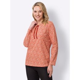 Langarmshirt Classic Basics "Langarm-Shirt", Damen, Gr. 44, orange (terra, ecru, bedruckt), 100% Baumwolle, gemustert, mehrfarbig, Rundhals, Shirts Langarmshirt