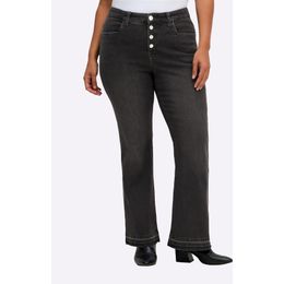 Bootcut-Jeans sheego, Damen, Gr. 40, Normalgr&ouml;&szlig;en, graphit denim, 95% Baumwolle, 3% Polyester, 2% Elasthan, unifarben, lang, Jeans