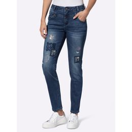Bequeme Jeans Heine, Damen, Gr. 40, Normalgr&ouml;&szlig;en, blau (blau, stone, washed), 95% Baumwolle, 3% Polyester, 2% Elasthan, unifarben, lang, Jeans