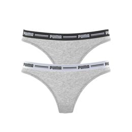 String Puma "Iconic", Damen, Gr. XS, grau (grau, meliert), Obermaterial: 57% Baumwolle, 38% Modal, 5% Elasthan, unifarben, Unterhosen String, mit weichem Logob&uuml;ndchen