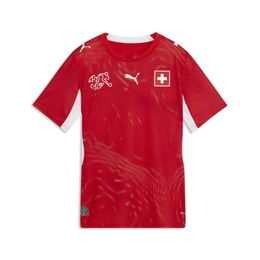 Trainingsshirt Puma "Schweiz 2026 Heimtrikot Jugendliche", Jungen, Gr. 140, rot wei&szlig;, Obermaterial: 100% Polyester; Kragen: 100% Polyester; Einsatz: 100% Polyester, bedruckt, regular fit, Rundhals, Shirts