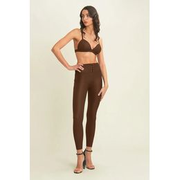 Lederimitathose Freddy "WRUP HIGH WAIST SUPERSKINNY", Damen, Gr. L (40), N-Gr, schwarz braun, Denim/Jeans, Obermaterial: 85% Polyester, 15% Elasthan, gl&auml;nzend, figurbetont kn&ouml;chellang, Hosen, mit Lifting & Shaping Effekt