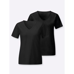 Kurzarmshirt Casual Looks "2er-Pack Shirts", Damen, Gr. 36, schwarz, schwarz, 100% Baumwolle, unifarben, V-Ausschnitt, Shirts