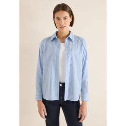 Langarmbluse Cecil, Damen, Gr. XXL (46), fountain blau, Web, 72% Baumwolle, 25% Polyamid, 3% Elasthan, unifarben, klassisch normal, V-Ausschnitt, Bündchen, Blusen