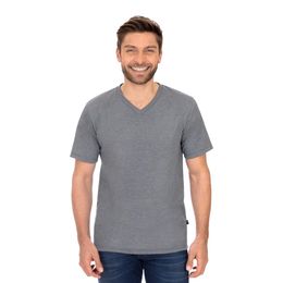 T-Shirt TRIGEMA "TRIGEMA V-Shirt DELUXE Baumwolle", Herren, Gr. S, grau (steingrau, melange), 100% Baumwolle, Basic, Shirts T-Shirt