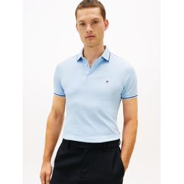 Poloshirt Tommy Hilfiger "TOMMY TIPPED SLIM POLO", Herren, Gr. S, well water, Obermaterial: 96% Baumwolle, 4% Elasthan, schmal, Rippb&uuml;ndchen, Shirts