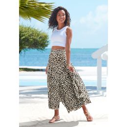 Hosenrock Lascana, Damen, Gr. 38, beige (creme, schwarz bedruckt), Web, Obermaterial: 100% Polyester, bedruckt, figurumspielend kn&ouml;chelfrei, R&ouml;cke, mit grafischem Alloverdruck, Culotte, extraweites Bein