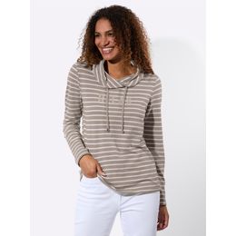 Sweatshirt Casual Looks, Damen, Gr. 50, taupe, wei&szlig;, geringelt, 50% Baumwolle, 50% Polyester, gemustert, gestreift, mehrfarbig, Sweatshirts Sweatshirt