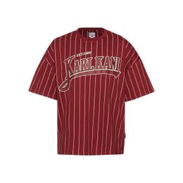 T-Shirt KARL KANI "Karl Kani Herren KM234-001-1 KK Trekking Boxy Pinstripe Tee", Damen, Gr. S, schwarzrot, cream, 100% Baumwolle, gestreift, normal, Rundhals, Shirts T-Shirt