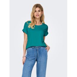 T-Shirt Only "ONLMOSTER &ndash; Kurzarmshirt mit Aufschlag und klassischem Look", Damen, Gr. S, teal, Jersey, Obermaterial: 75% Viskose, 20% Polyester, 5% Elasthan, unifarben, regular fit normal, Rundhals, mit Aufschlag, Shirts T-Shirt