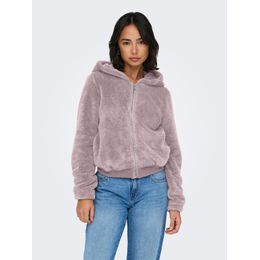 Kapuzenpl&uuml;schjacke Only "ONLNEWANNA CONTACT SHERPA JKT OTW NOOS", Damen, Gr. L, violet ice, Pl&uuml;sch, Obermaterial: 100% Polyester, unifarben, regular fit normal, elastischer Bund, Jacken