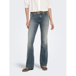 Bootcut-Jeans Only "ONLBLUSH MID FLARED DNM REA570", Damen, Gr. XS, L&auml;nge 32, special blau grau denim, Denim/Jeans, Obermaterial: 91% Baumwolle, 5% Polyester, 4% Elasthan, unifarben, Jeans