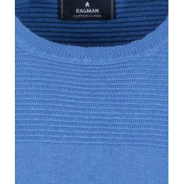 Rundhalspullover Ragman, Herren, Gr. 48, blau (royal blau, 736), 70% Baumwolle 30% Leinen, ohne Ausschnitt, Pullover Rundhalspullover