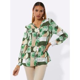 CR&Eacute;ATION L Langarmbluse CREATION L, Damen, Gr. 40, khaki, pistazie, bedruckt, 100% Viskose, gemustert, V-Ausschnitt, Blusen