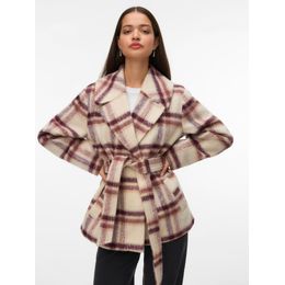 Véro Moda Kurzjacke VERO MODA "VMVERA SHIRLEY CHECK JACKET BOO", Damen, Gr. XS, oatmeal checks:winetasting, Web, Obermaterial: 100% Polyester, unifarben, regular fit, V-Ausschnitt, Jacken Kurzjacke
