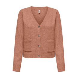 Strickjacke Only "ONLRENE LIFE LS CARDIGAN CC KNT", Damen, Gr. L, mocha mousse detail:melange, sliver button, Strick, Obermaterial: 65% Polyester, 13% Nylon, 13% Polyacryl, 6% Wolle, 3% Elasthan, meliert, regular fit normal, V-Ausschnitt, Strickjacken Strickjacke