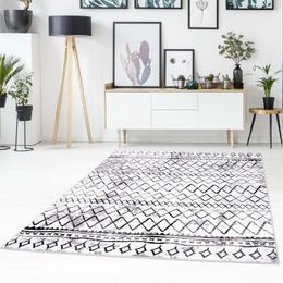 Teppich Carpet City "Timeless 7547" Gr. 2, beige (creme), B:80cm H:6mm L:150cm, Kunstfaser, Teppiche, Teppich, Kurzflor, Modern, Zickzack-Muster, ideal f&uuml;r Wohnzimmer & Schlafzimmer