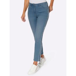 R&ouml;hrenjeans Classic Basics, Damen, Gr. 42, Normalgr&ouml;&szlig;en, blau (blau, bleached), 81% Baumwolle, 17% Polyester, 2% Elasthan, gemustert, mehrfarbig, lang, Jeans