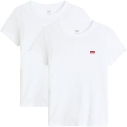 Levi's T-Shirt LEVI'S "Mini-Logo", Damen, Gr. L, wei&szlig; (wei&szlig; und wei&szlig;), Jersey, Obermaterial: 100% Baumwolle, Basic, figurbetont normal, Rundhals, abgesteppt, Shirts T-Shirt, mit kleiner Markenlogo-Stickerei auf der Brust
