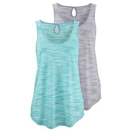 Beach Time Tanktop BEACHTIME "mit Struktureffekt", Damen, Gr. 36/38, gr&uuml;n (mint, meliert, grau, meliert), Obermaterial: 85% Polyester, 15% Viskose, meliert, bequem h&uuml;ftlang, Rundhals, Tops Tanktop, aus pflegeleichter Qualit&auml;t