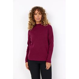 Stehkragenpullover soyaconcept "SC-KANITA 4", Damen, Gr. L, rot (dunkelrot mel), Strick, Obermaterial: 50% Viskose, 27% Polyester, 23% Nylon, meliert, h&uuml;ftlang, Rippstrickb&uuml;ndchen, Pullover Stehkragenpullover