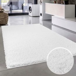 Hochflor-Teppich Carpet City "Shaggi uni 500" Gr. 1, wei&szlig;, B:60cm H:30mm L:110cm, Kunstfaser, Teppiche, L&auml;ufer, Shaggy, Uni, Langflor, weich, Wohnzimmer, Schlafzimmer, Kinder