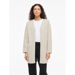 Longblazer Vila "VIGARDEN L/S LONG CARDIGAN - NOOS", Damen, Gr. M, birch, Web, Obermaterial: 70% Baumwolle, 25% Polyester, 5% Elasthan, unifarben, regular fit normal, Blazer Longblazer