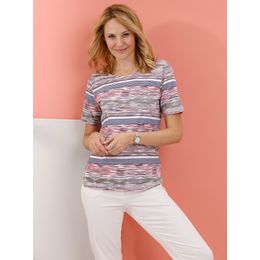 Kurzarmshirt Classic Basics "Kurzarm-Shirt", Damen, Gr. 44, flamingo, ecru, bedruckt, 100% Baumwolle, gemustert, gestreift, mehrfarbig, Rundhals, Shirts
