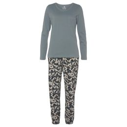 Vivance Dreams by Lascana Damen Pyjama, graublau schwarz-gemustert, Gr&ouml;&szlig;e 32/34