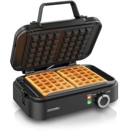 Arendo Waffeleisen Waffelautomat – 2 Waffeln à 12,6 cm-, 1200 W, Antihaftbeschichtung – Belgische Waffeln