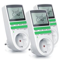 BEARWARE 3x Zeitschaltuhr, digital, programmierbar, LCD Display, Steckdosen Timer, max. 3680W