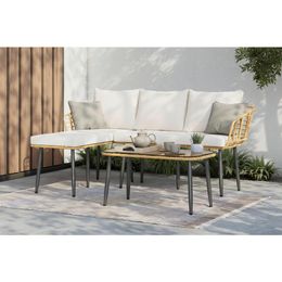 Ambia Garden Loungegarnitur, Natur, Beige, Metall, Kunststoff, Glas, Textil, 3-teilig, F&uuml;llung: Schaumstoff,Polyester, 187x67x65 cm, Loungem&ouml;bel, Gartenlounge-Sets
