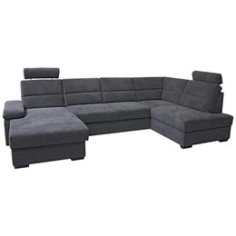 Cantus Wohnlandschaft, Anthrazit, Textil, Uni, 6-Sitzer, F&uuml;llung: Schaumstoff, Ottomane links, U-Form, 319x183 cm, Made in Europe, Schlafen auf Sitzh&ouml;he, Wohnzimmer, Sofas & Couches, Wohnlandschaften, Wohnlandschaften in U-Form