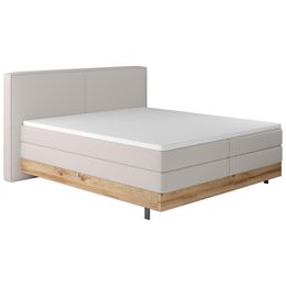 Valnatura Boxspringbett, Creme, Textil, Eiche, massiv, H2 + H3, 7-Zonen, H&ouml;he ca. 17,5 cm, 180x200 cm, Fsc, Made in EU, Bettkasten, gepolstertes Kopfteil, Federkernmatratze, Stoffauswahl, Topper durchgehend, in verschiedenen Gr&ouml;&szlig;en erh&auml;ltlich, H&auml;rtegradauswahl, Matratze geteilt, Schlafzimmer, Betten, Doppelbetten