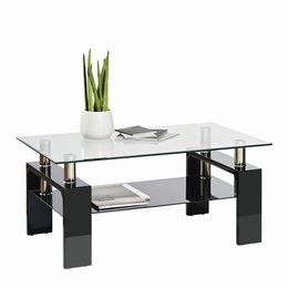 CARRYHOME Couchtisch, Schwarz Hochglanz, Metall, Glas, Holzwerkstoff, rechteckig, eckig, 60x45x100 cm, Wohnzimmer, Wohnzimmertische, Couchtische, Couchtische Glas