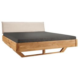 Linea Natura Balkenbett, Beige, Wildeiche, Holz, Textil, Wildeiche, massiv, 140x220 cm, in verschiedenen Gr&ouml;&szlig;en erh&auml;ltlich, Schlafzimmer, Betten, Einzelbetten