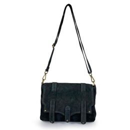 ORE10 Leder-Umh&auml;ngetasche "Sim" in Schwarz - (B)30 x (H)21 x (T)8 cm - 72% | Damen-taschen
